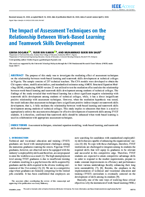 (PDF) The Impact of Assessment Techniques on the Relationship Between Work-Based Learning and ...