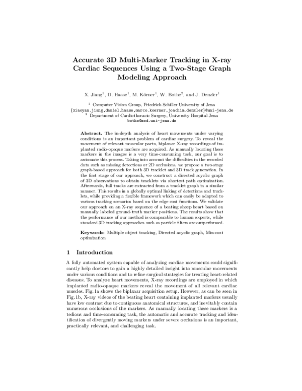 (PDF) Accurate 3D Multi-marker Tracking in X-ray Cardiac Sequences Using a Two-Stage Graph ...