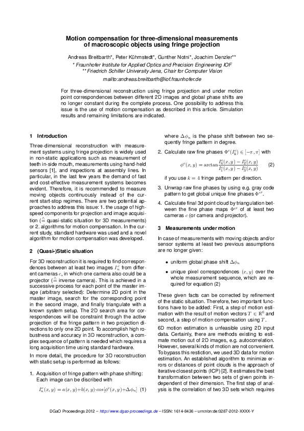 (PDF) Motion compensation for three-dimensional measurements of macroscopic objects using fringe ...