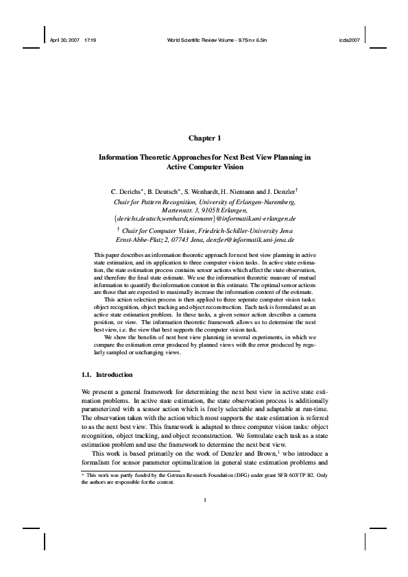 (PDF) Information Theoretic Approaches for Next Best View Planning in ...
