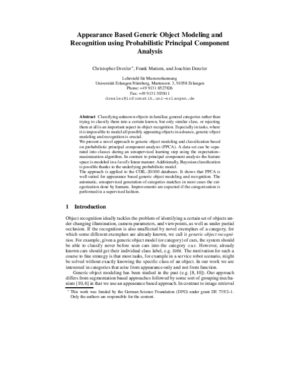 Pdf Appearance Based Generic Object Modeling And Recognition Using