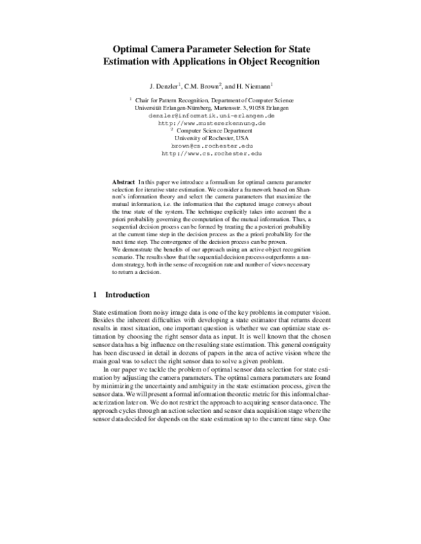 (PDF) Optimal Camera Parameter Selection for State Estimation with Applications in Object ...
