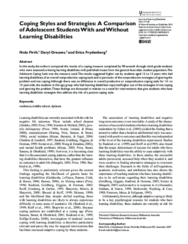 (PDF) Coping Styles and Strategies: A Comparison of Adolescent Students ...