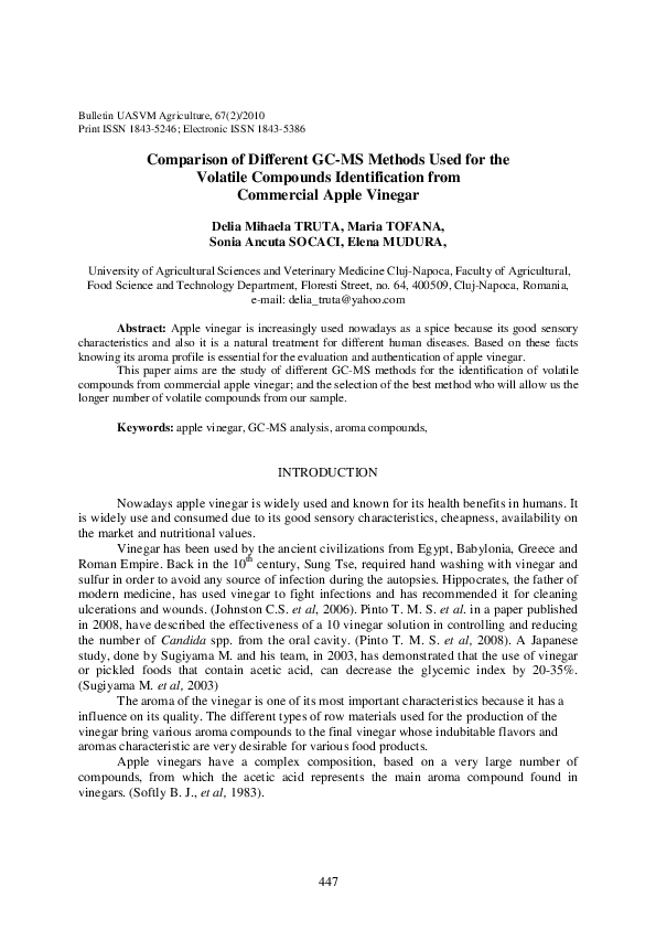 (PDF) Comparison of Different GC-MS Methods Used for the Volatile ...