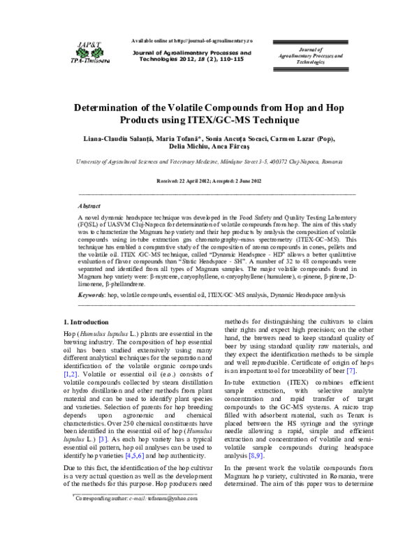 (PDF) Determination of the Volatile Compounds from Hop and Hop Products ...