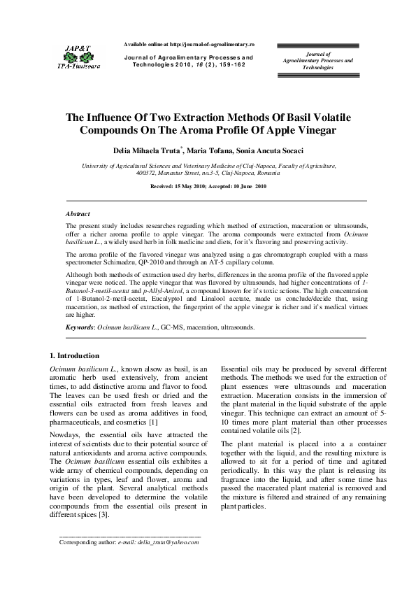 (PDF) The Influence of Two Extraction Methods Of Basil Volatile ...