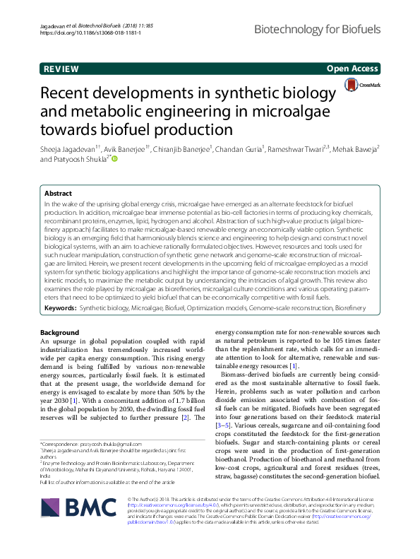 (PDF) Recent developments in synthetic biology and metabolic ...