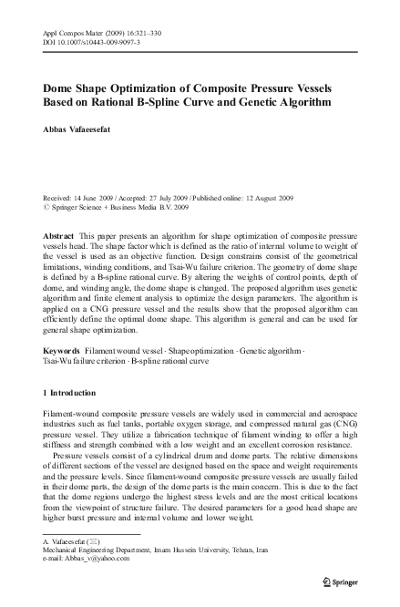 (PDF) Dome Shape Optimization of Composite Pressure Vessels Based on Rational B-Spline Curve and ...