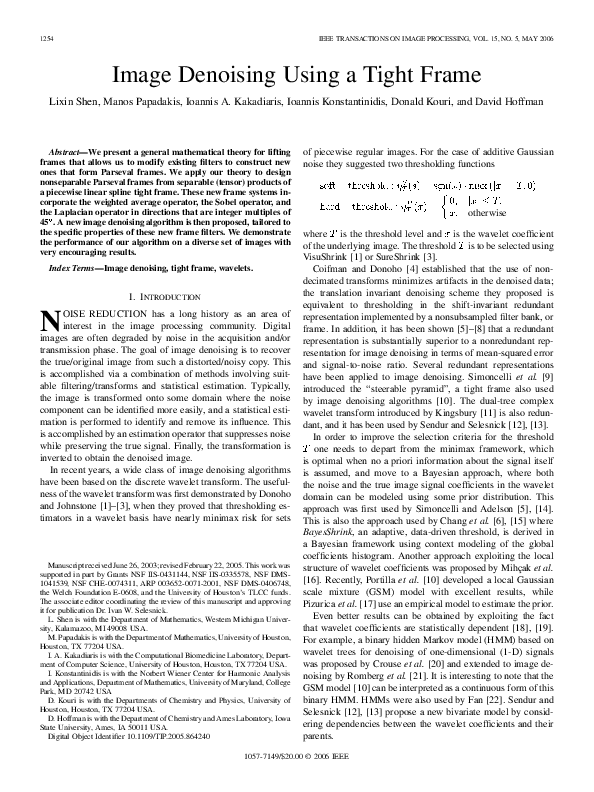 (PDF) Image denoising using a tight frame
