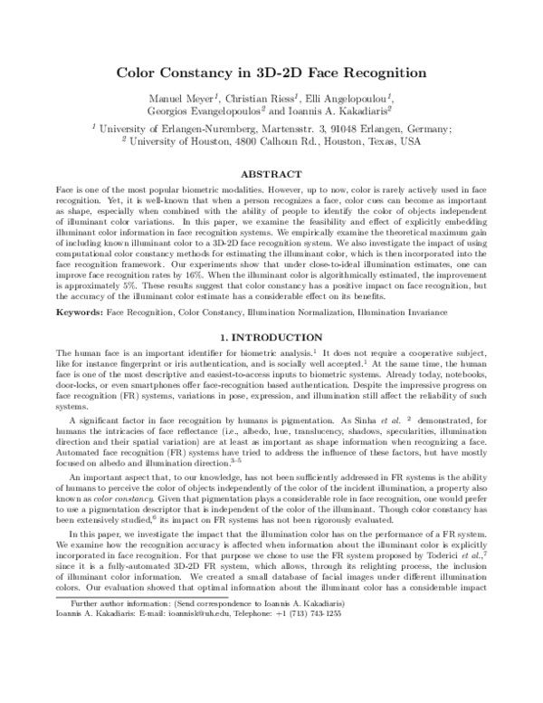 (PDF) Color constancy in 3D-2D face recognition