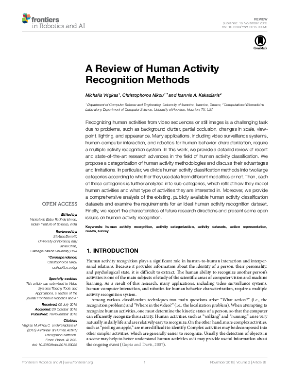 (PDF) A Review of Human Activity Recognition Methods