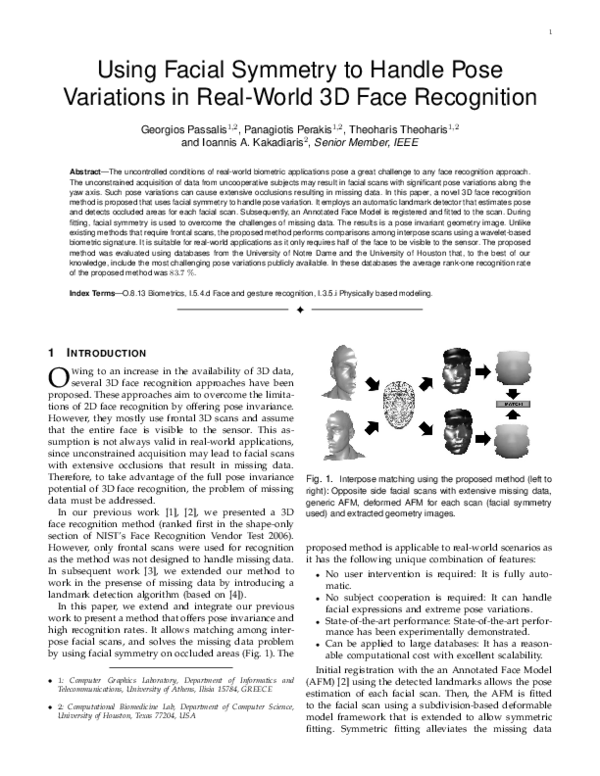 Pdf Using Facial Symmetry To Handle Pose Variations In Real World 3d Face Recognition
