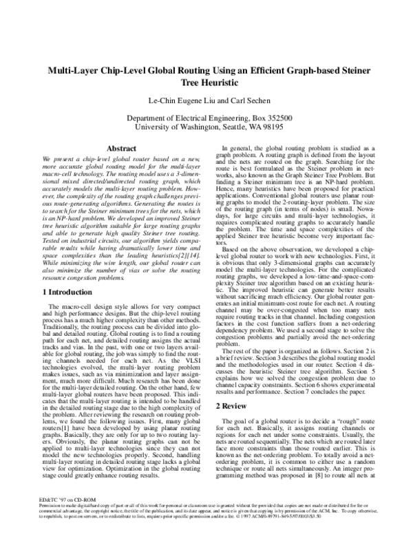 Pdf Multilayer Chip Level Global Routing Using An Efficient Graph Based Steiner Tree Heuristic