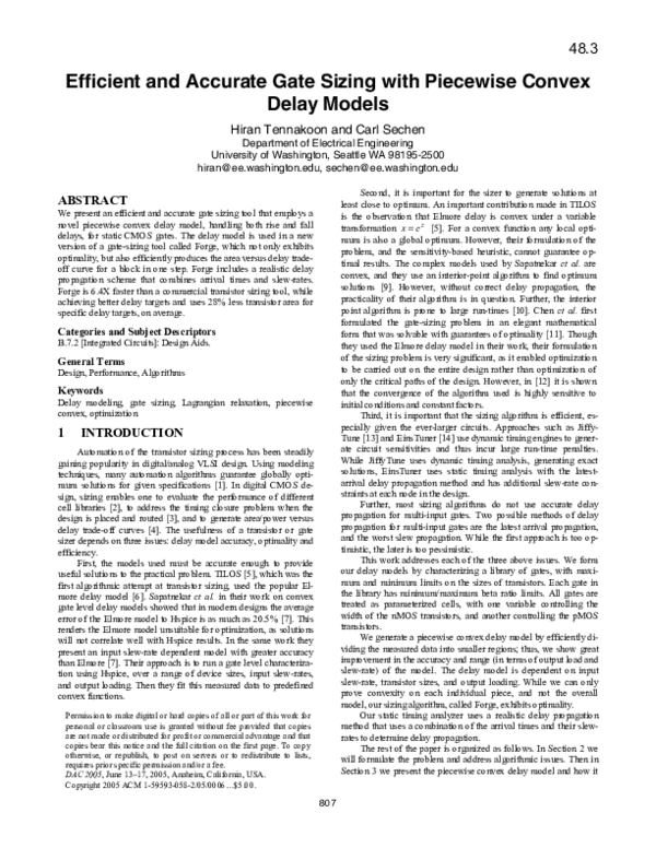 (PDF) Efficient and accurate gate sizing with piecewise convex delay models