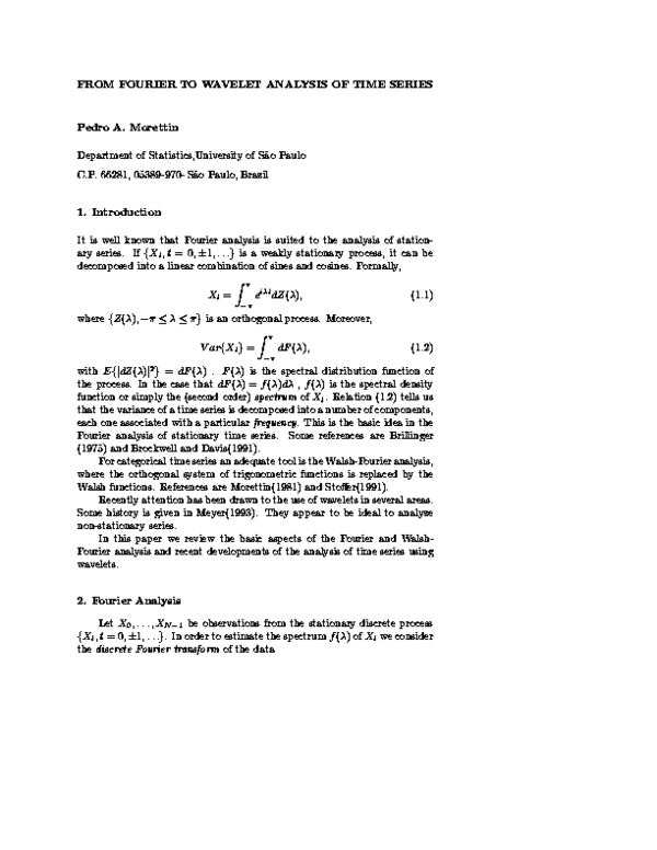 Pdf From Fourier To Wavelet Analysis Of Time Series