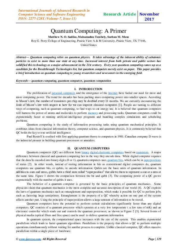 (PDF) Quantum Computing: A Primer