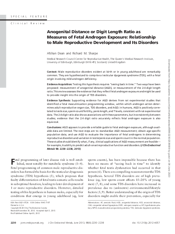 (PDF) Anogenital Distance or Digit Length Ratio as Measures of Fetal ...