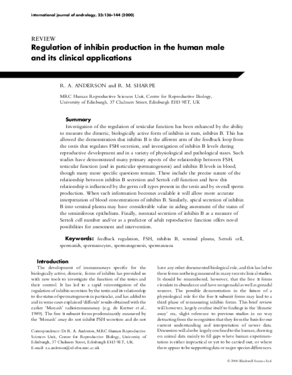 (PDF) Regulation of inhibin production in the human male and its ...