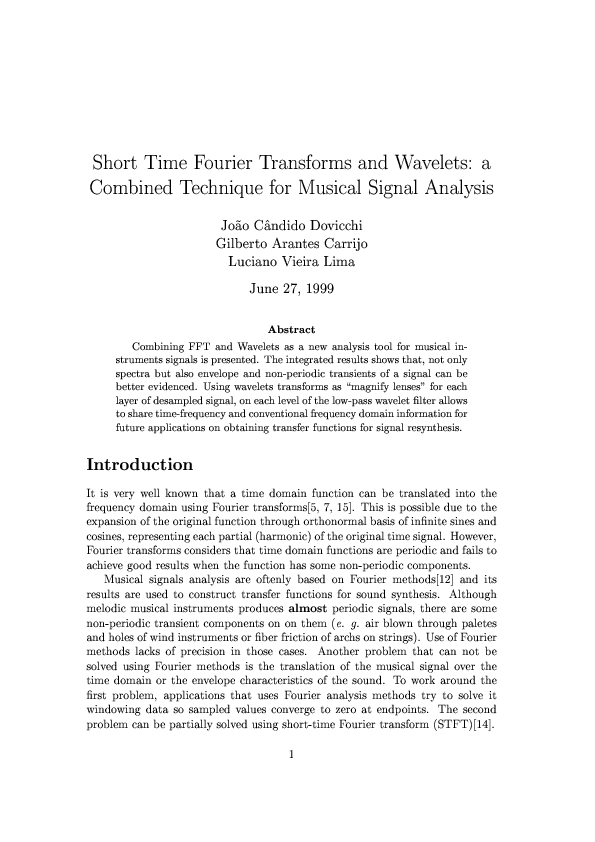 Pdf Short Time Fourier Transforms And Wavelets A Combined Technique For Musical Signal Analysis