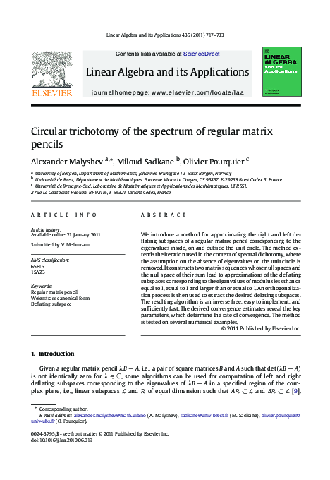 (PDF) Circular trichotomy of the spectrum of regular matrix pencils