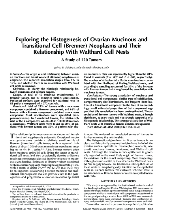 (PDF) Exploring the histogenesis of ovarian mucinous and transitional ...