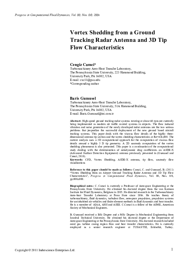 (PDF) Vortex shedding from a ground tracking radar antenna and 3D tip ...