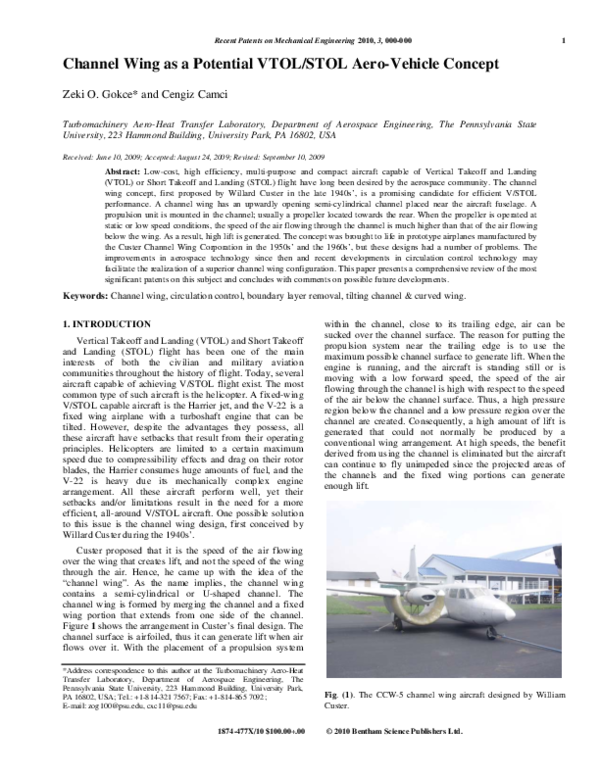 (PDF) Channel Wing as a Potential VTOL/STOL Aero-Vehicle Concept