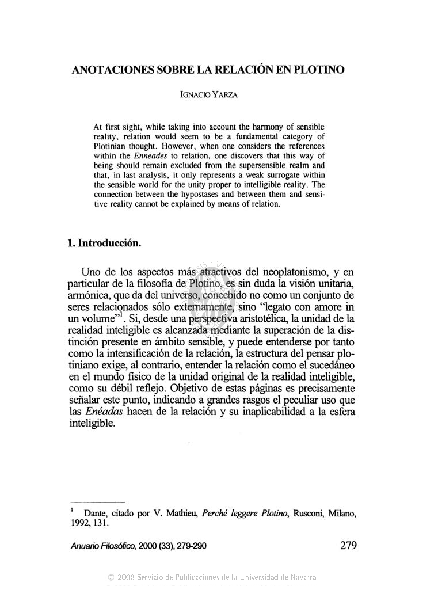 (PDF) Anotaciones sobre la relación en Plotino