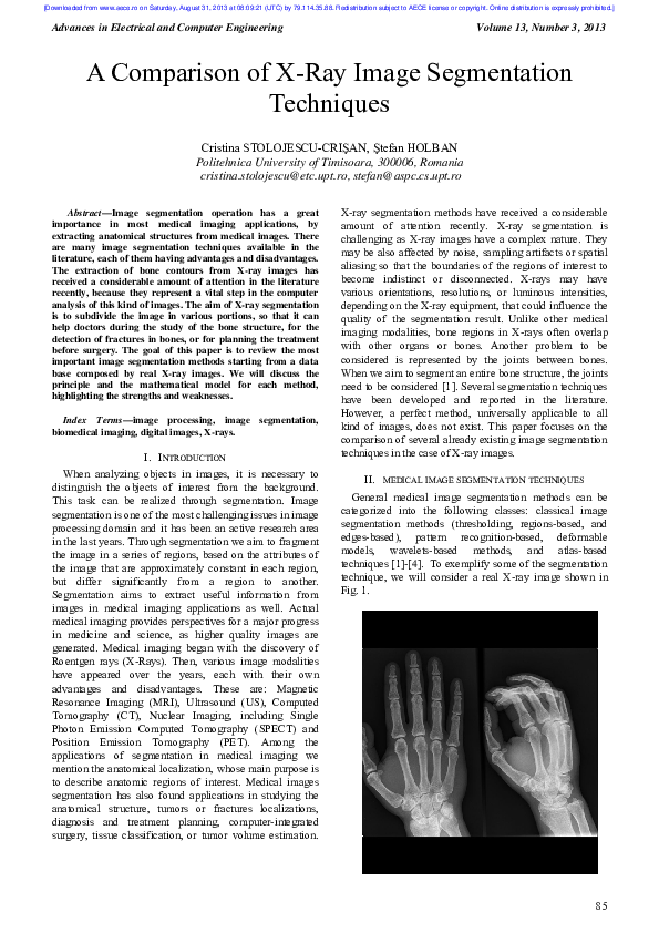 (PDF) A Comparison of X-Ray Image Segmentation Techniques