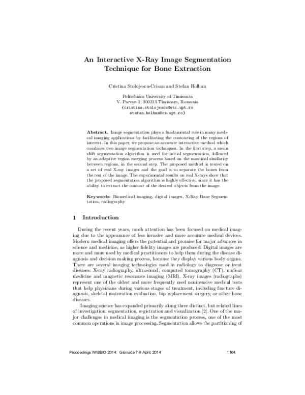 Pdf An Interactive X Ray Image Segmentation Technique For Bone Extraction