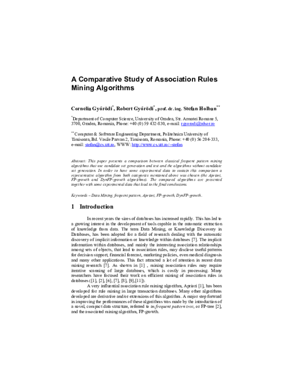 (PDF) A Comparative Study of Association Rules Mining Algorithms
