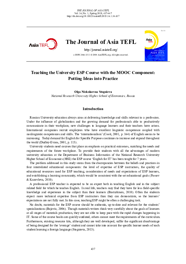 (PDF) Teaching the University ESP Course with the MOOC Component ...