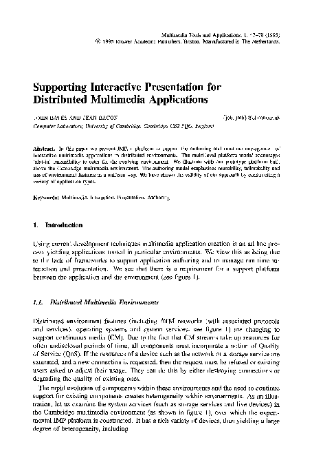 (PDF) Supporting interactive presentation for distributed multimedia applications