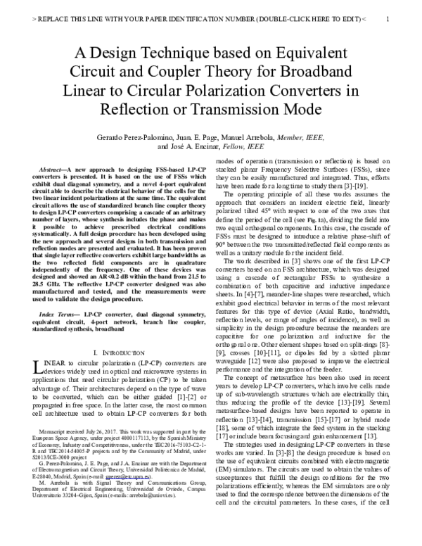Pdf A Design Technique Based On Equivalent Circuit And Coupler Theory For Broadband Linear To