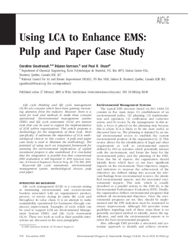 (PDF) Using LCA to enhance EMS: Pulp and paper case study