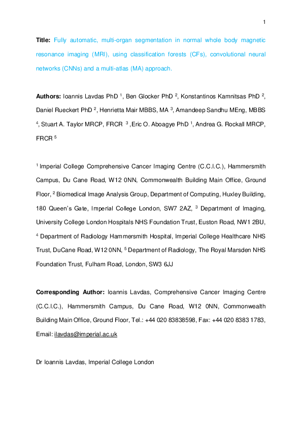 (PDF) Fully automatic, multiorgan segmentation in normal whole body magnetic resonance imaging ...