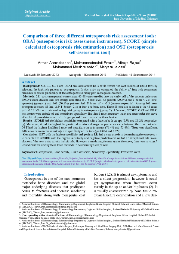 (PDF) Comparison of three different osteoporosis risk assessment tools ...