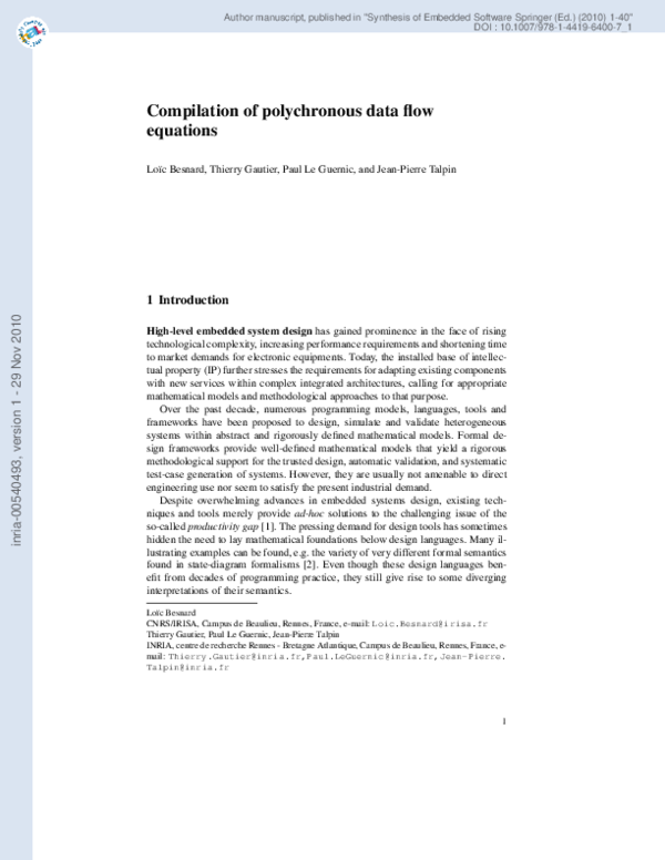 (PDF) Compilation of Polychronous Data Flow Equations