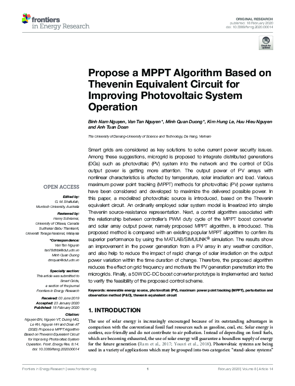 (PDF) Propose a MPPT Algorithm Based on Thevenin Equivalent Circuit for Improving Photovoltaic ...