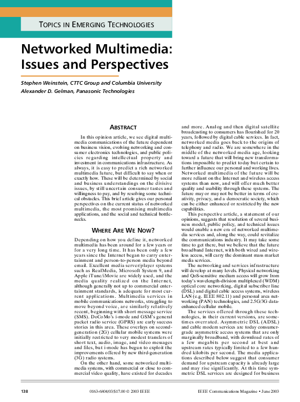 (PDF) Networked multimedia: issues and perspectives