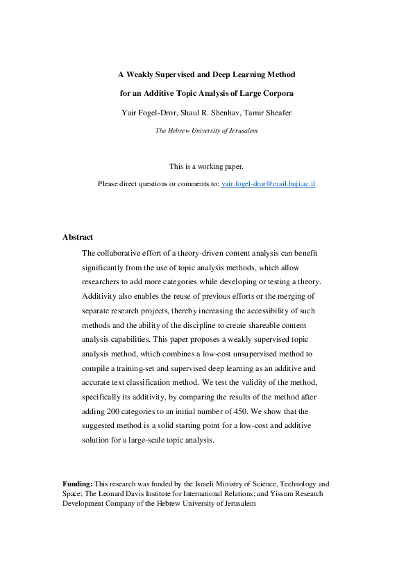 (PDF) A Weakly-Supervised and Deep Learning Method for Additive Topic Analysis of Large Corpora
