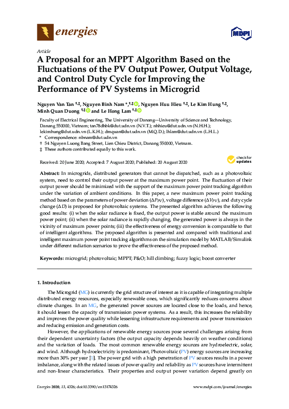 Pdf A Proposal For An Mppt Algorithm Based On The Fluctuations Of The