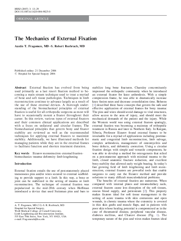 (PDF) The mechanics of external fixation