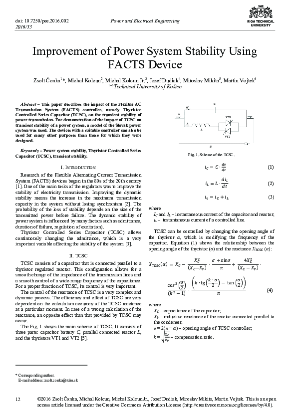 (PDF) Improvement of Power System Stability Using FACTS Device
