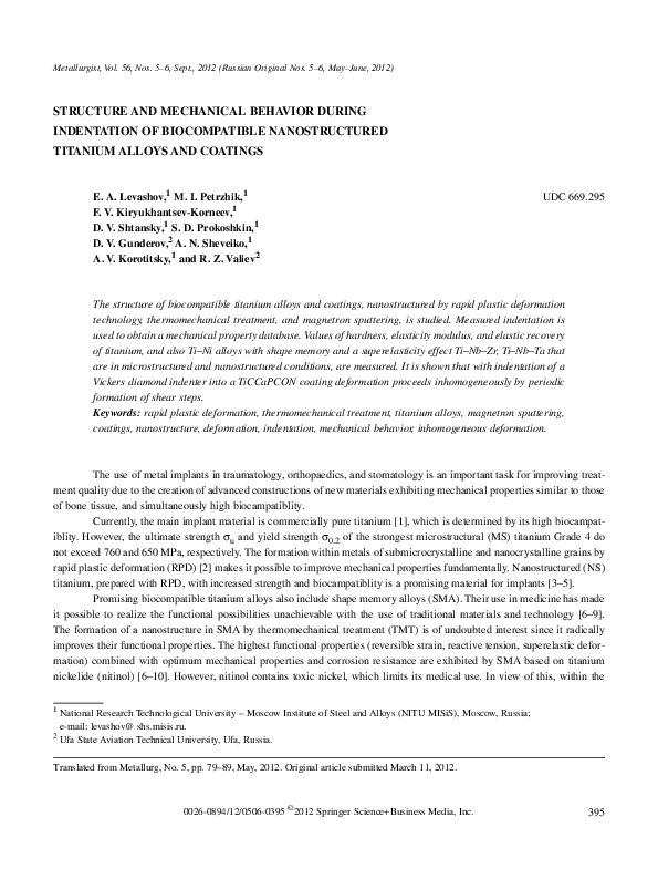 (PDF) Structure and mechanical behavior during indentation of ...