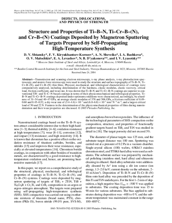 (PDF) Structure and Properties of Ti–B–N, Ti–Cr–B–(N), and Cr–B–(N) Coatings Deposited by ...