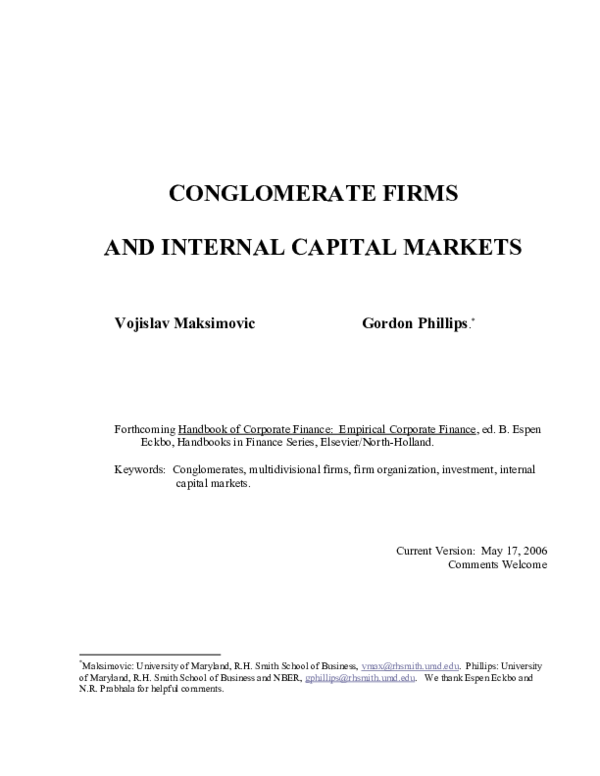 (PDF) Conglomerate firms and internal capital markets