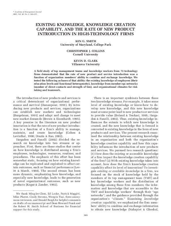 (PDF) Existing Knowledge, Knowledge Creation Capability, and the Rate ...