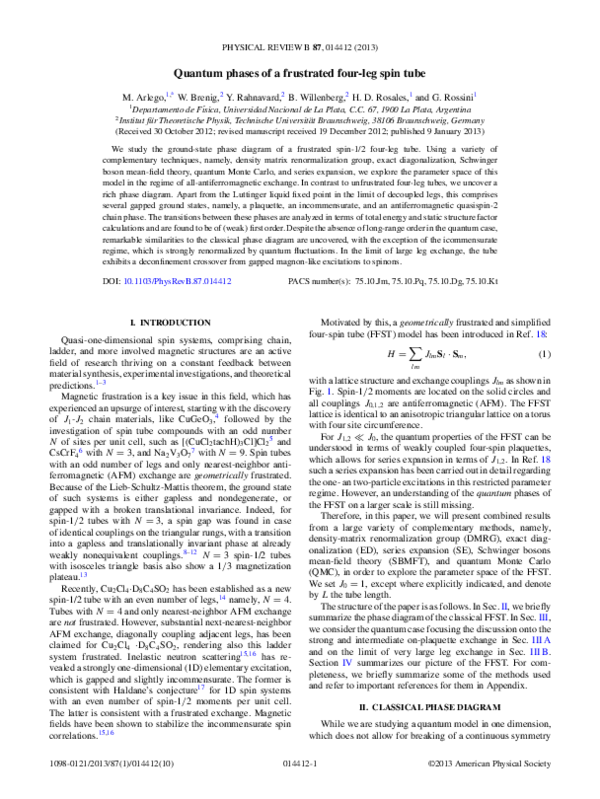 (PDF) Quantum phases of a frustrated four-leg spin tube | Diego Rosales ...