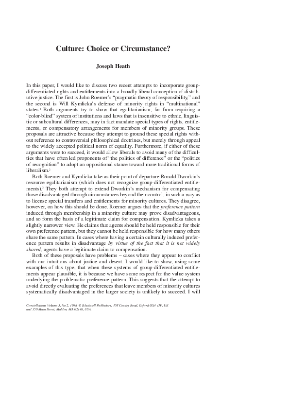 (PDF) Culture: Choice or Circumstance?